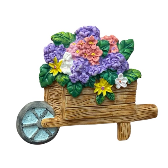 Jewelry | Vintage Floral Wheelbarrow Brooch Resin Spring Garden Pin ...